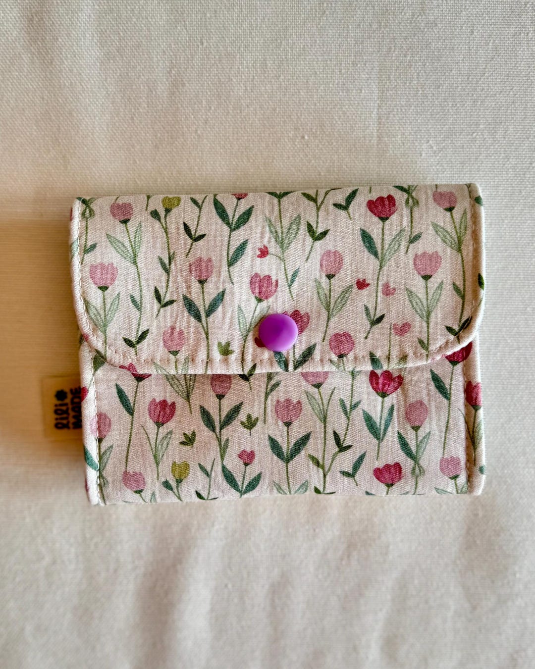 Handmade Fabric Wallet • Tulips Cotton Card Holder With Zipper Pocket ...