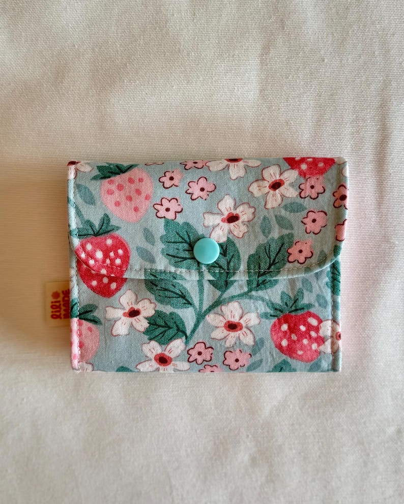 Handmade Fabric Wallet • Strawberry Cotton Card Holder With Zipper ...