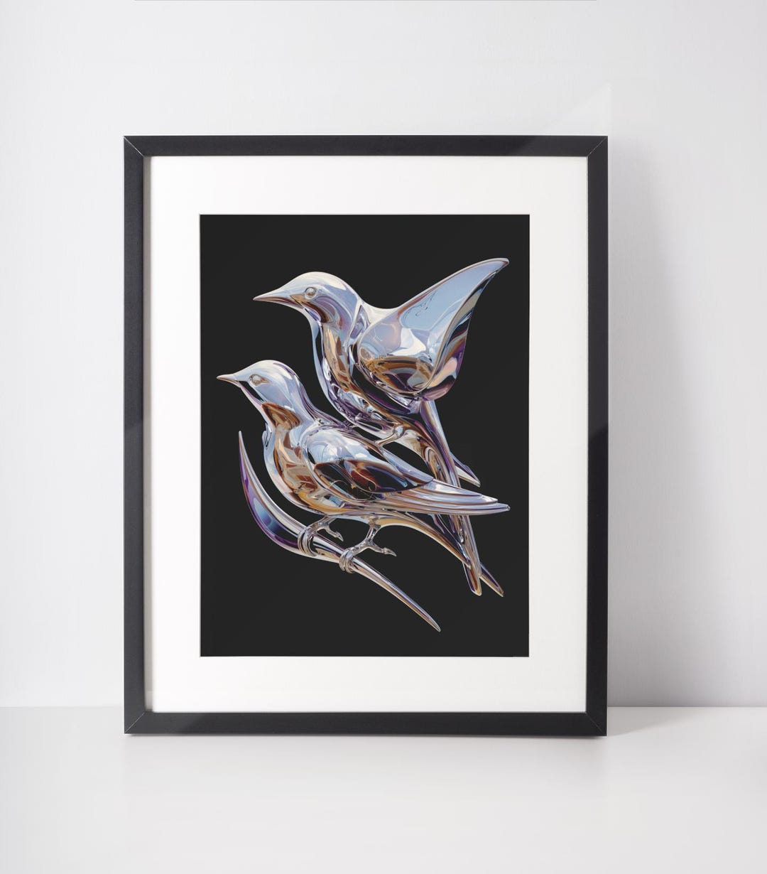 Chrome Birds Print | Y2K Retro-futurism Wall Art - Etsy