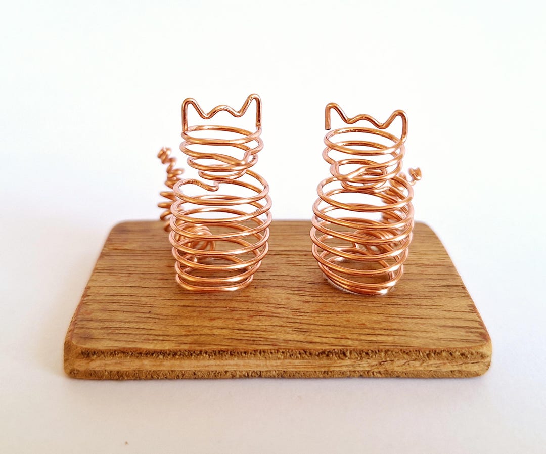 Pair of Tiny Copper Cats (2cm High) Mounted on Wood Slice, 7th ...