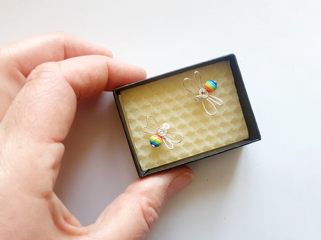 Rainbow or Natural Coloured Bee Mine Tiny Pair of Bees in a Box LGBQT ...