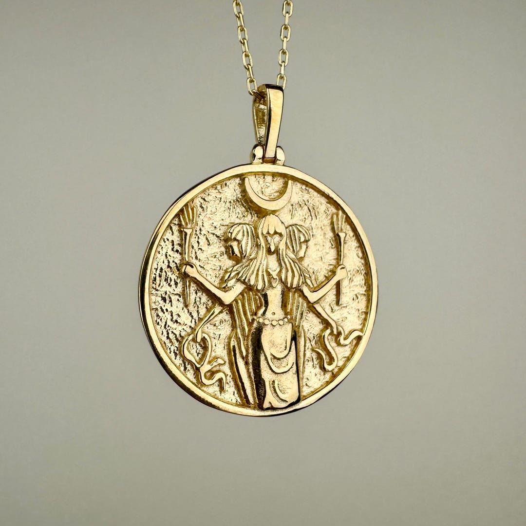 Triple Moon Goddess Hecate Necklace, 14k Gold Vermeil Ancient Greek ...
