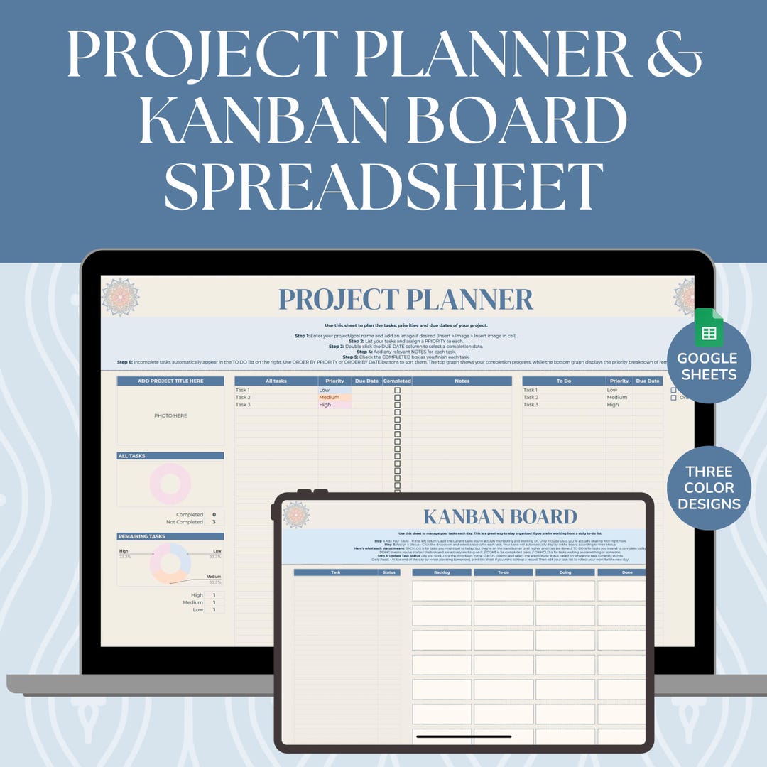 Project Planner Spreadsheet | Kanban Board | Google Sheets Project ...