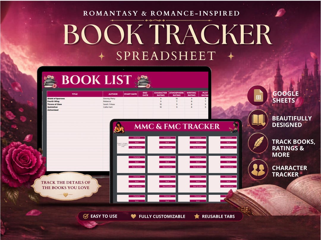 Romantasy Book Tracker Spreadsheet | Romance Reading Journal (google ...