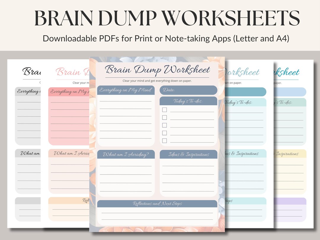 Brain Dump Worksheet Pdfs | 5 Color Bundle | A4 & Letter - Etsy