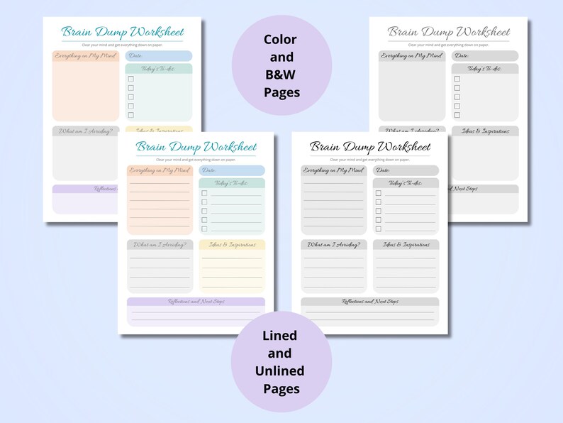 Brain Dump Worksheet Printable | Pastel, Black and White | Editable ...