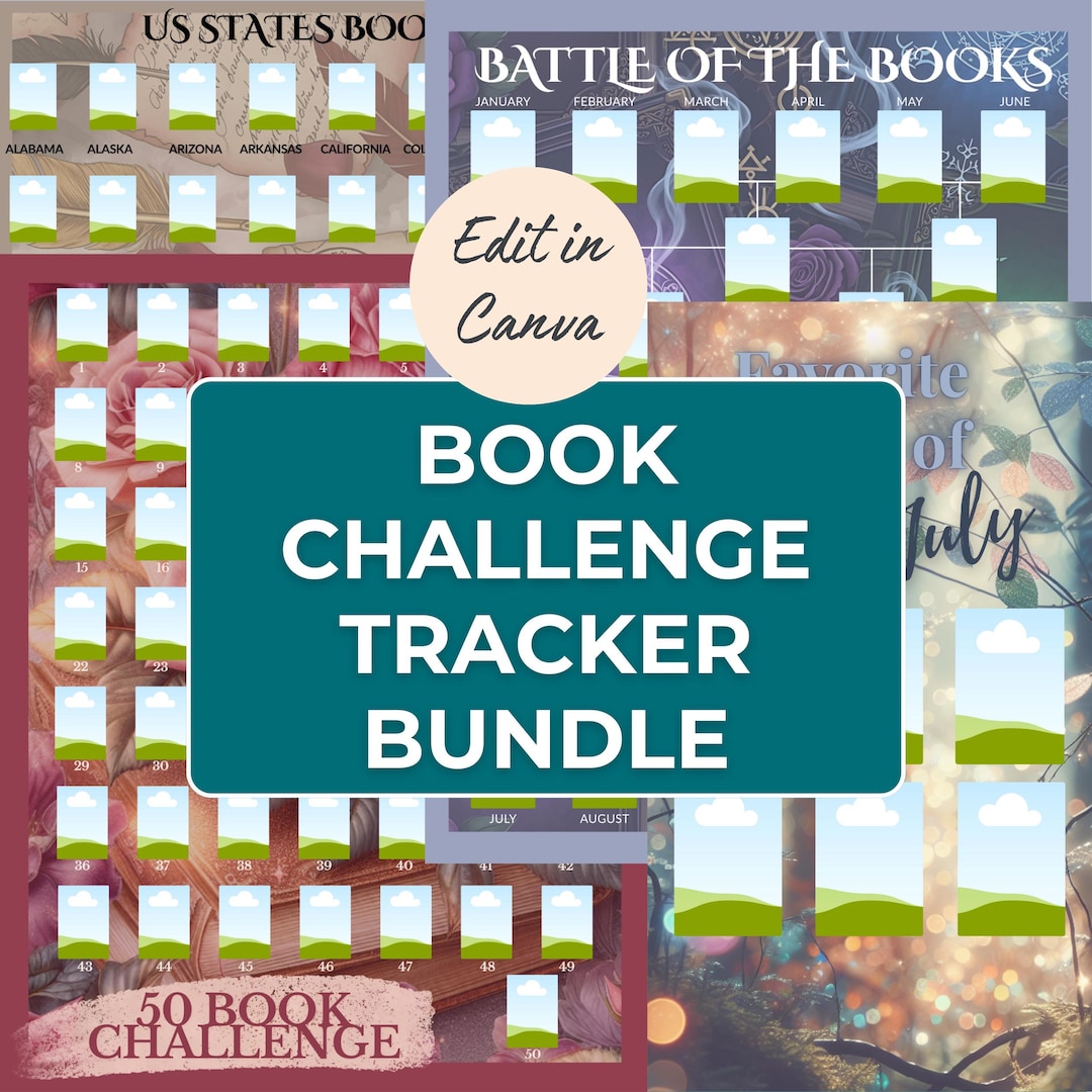 Reading Challenge Bundle | Editable Canva Book Trackers | Five Reading ...