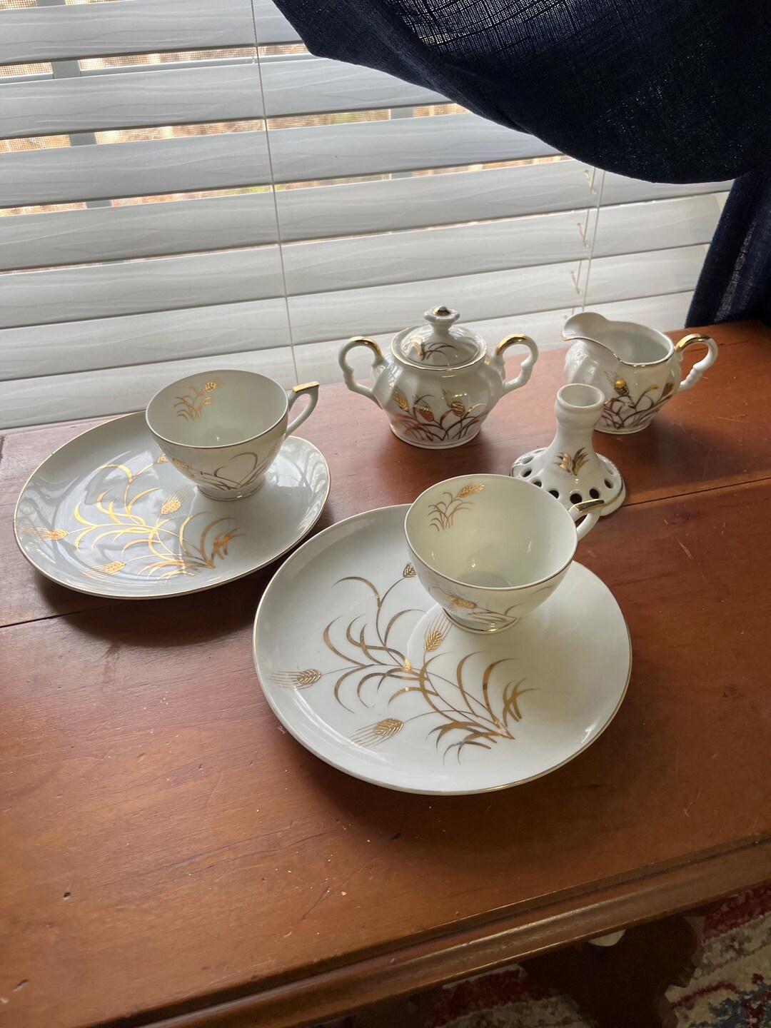 Lefton China Golden Wheat Set- Two Snack Plates With Cups, Candlestick ...