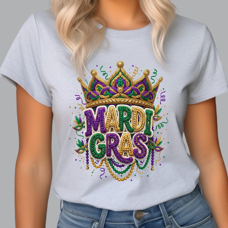 Mardi Gras DTF Transfer: Glitter Effect Faux Yarn Crochet Party Design ...
