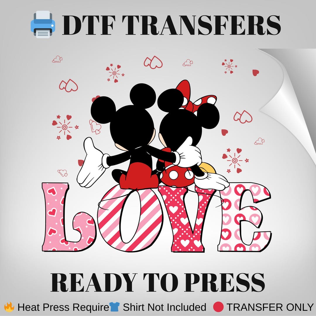 Disney Valentine Love DTF Transfer: Mickey&friends Heat Press Retro ...