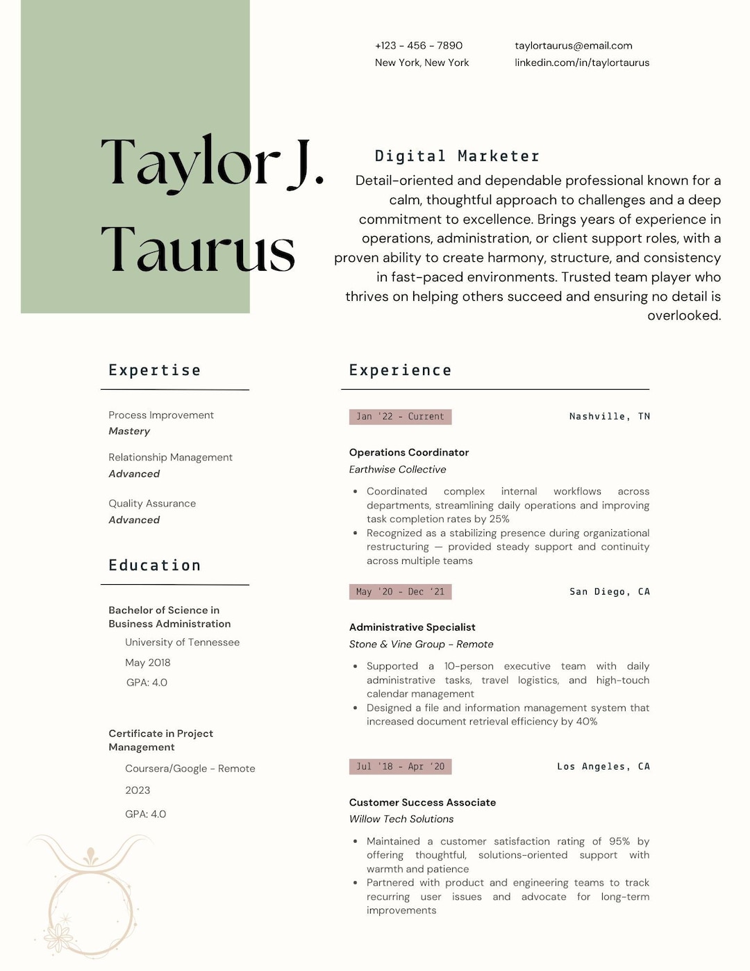 Taurus Resume Template | Modern Professional Canva Resume + Cover ...