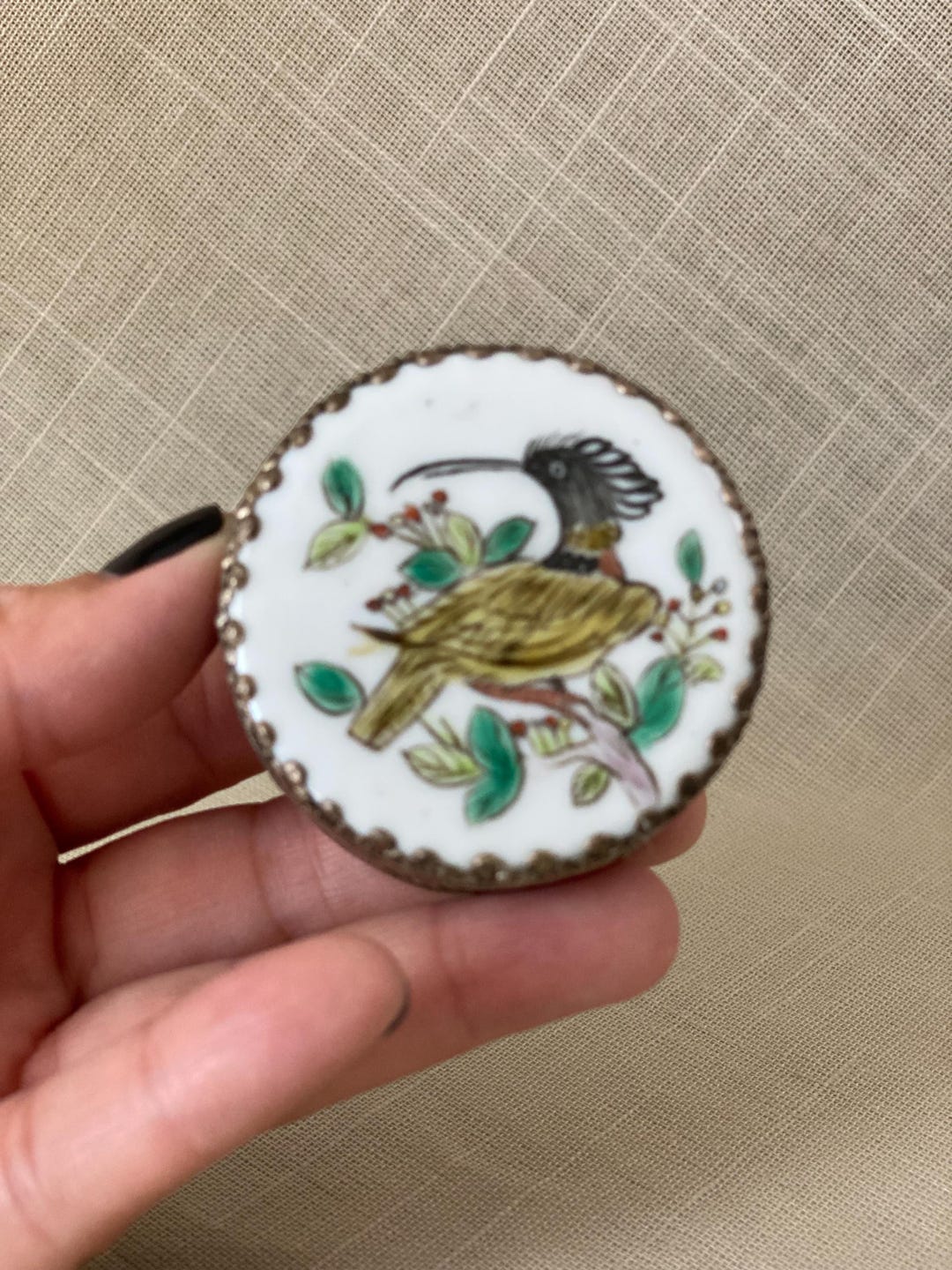 Vintage Japanese Ginbari Enamel Bird Trinket Box | Hand-painted ...