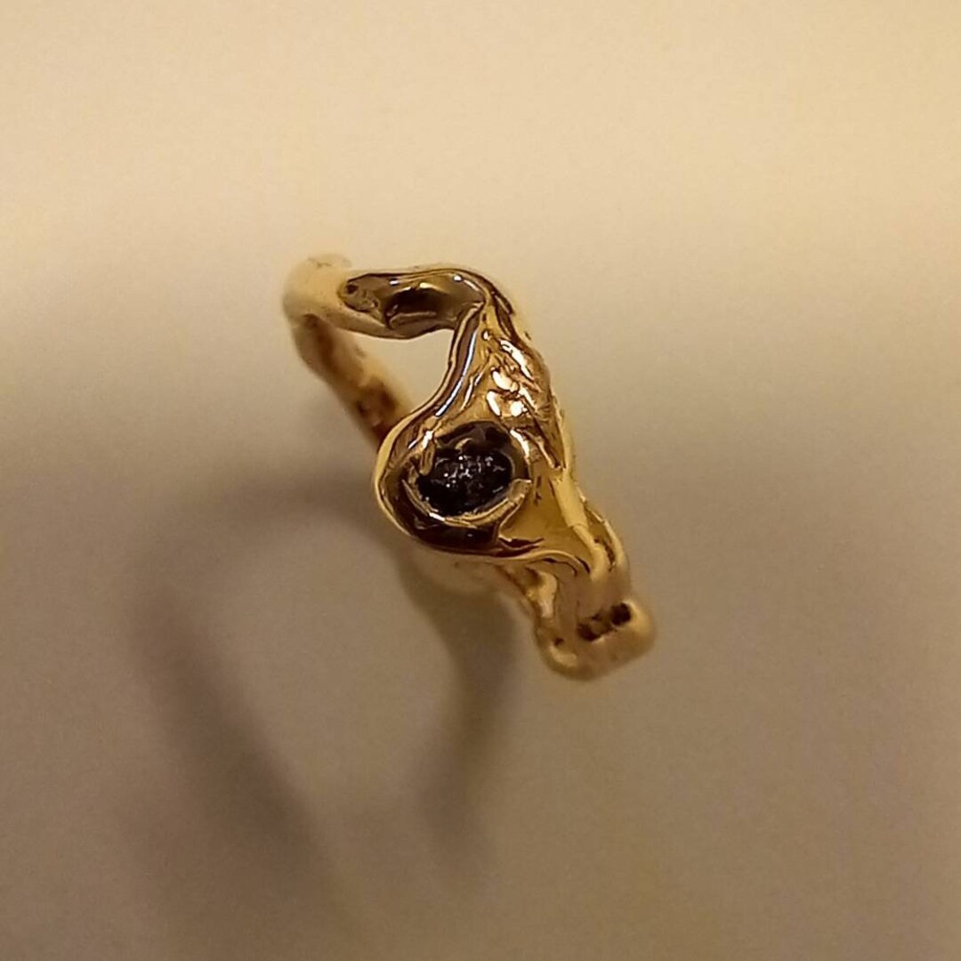 Gold 18k Minimal Juniper Root Ring With a Raw Diamond Engagement by ...