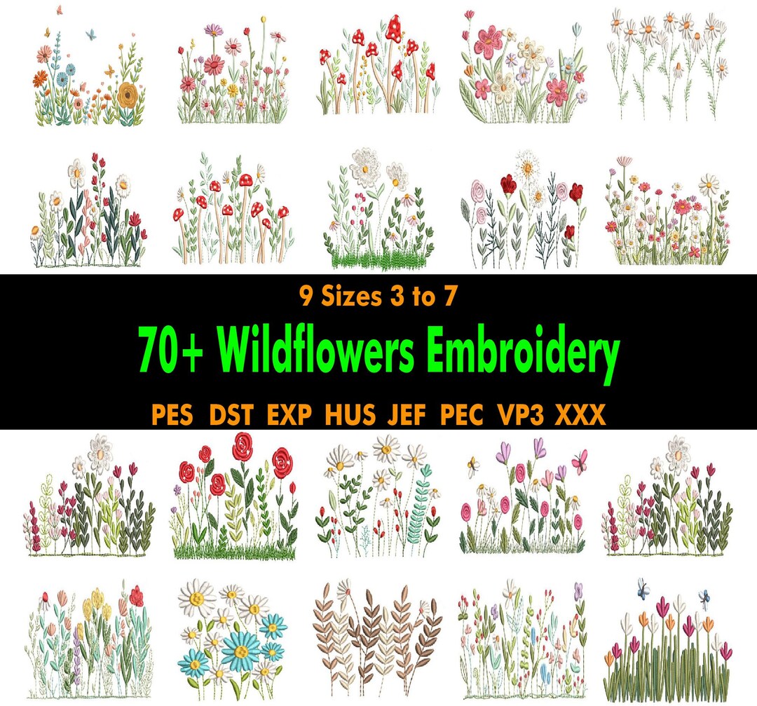 Wildflower Meadow Embroidery Designs Cottagecore Boho Machine ...