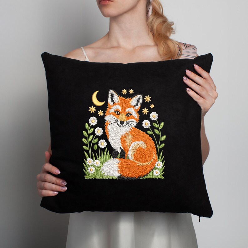 Floral Fox Machine Embroidery Design, Wild Animal Embroidery Pattern ...