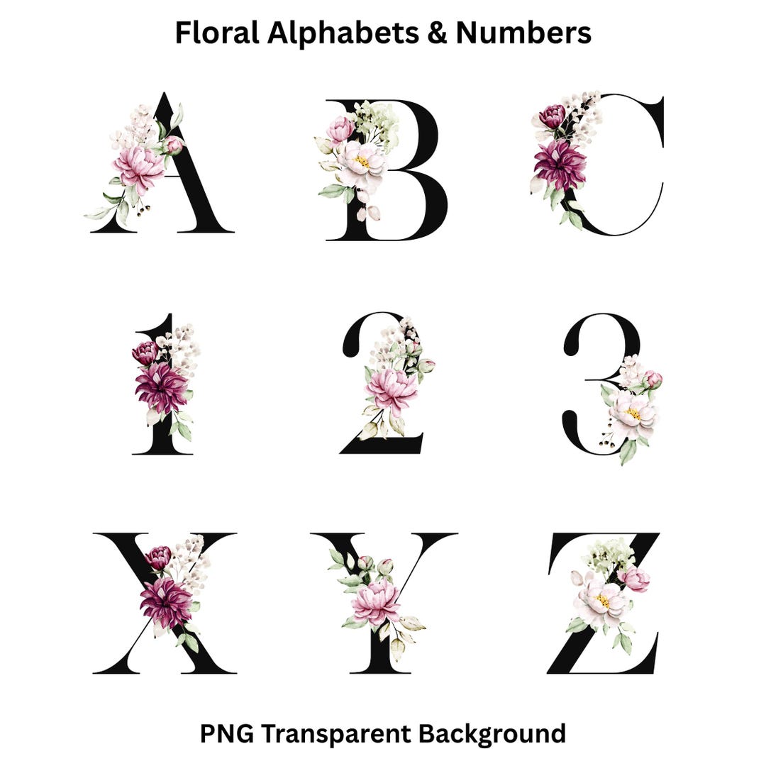 Floral Alphabets PNG Bundle, Flower Letters & Numbers Clipart ...