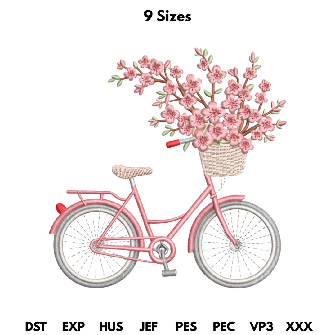 Floral Bicycle Embroidery Design, Flower Machine Embroidery Files ...