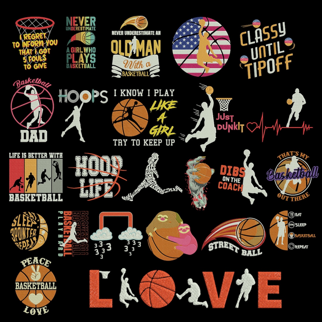 Basketball Embroidery Design Bundle, Basketball Machine Embroidery, 24 ...
