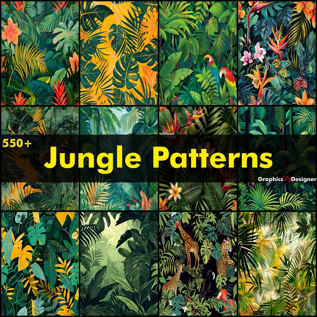 Jungle Patterns, Tropical Digital Backgrounds, Safari Seamless Textures ...