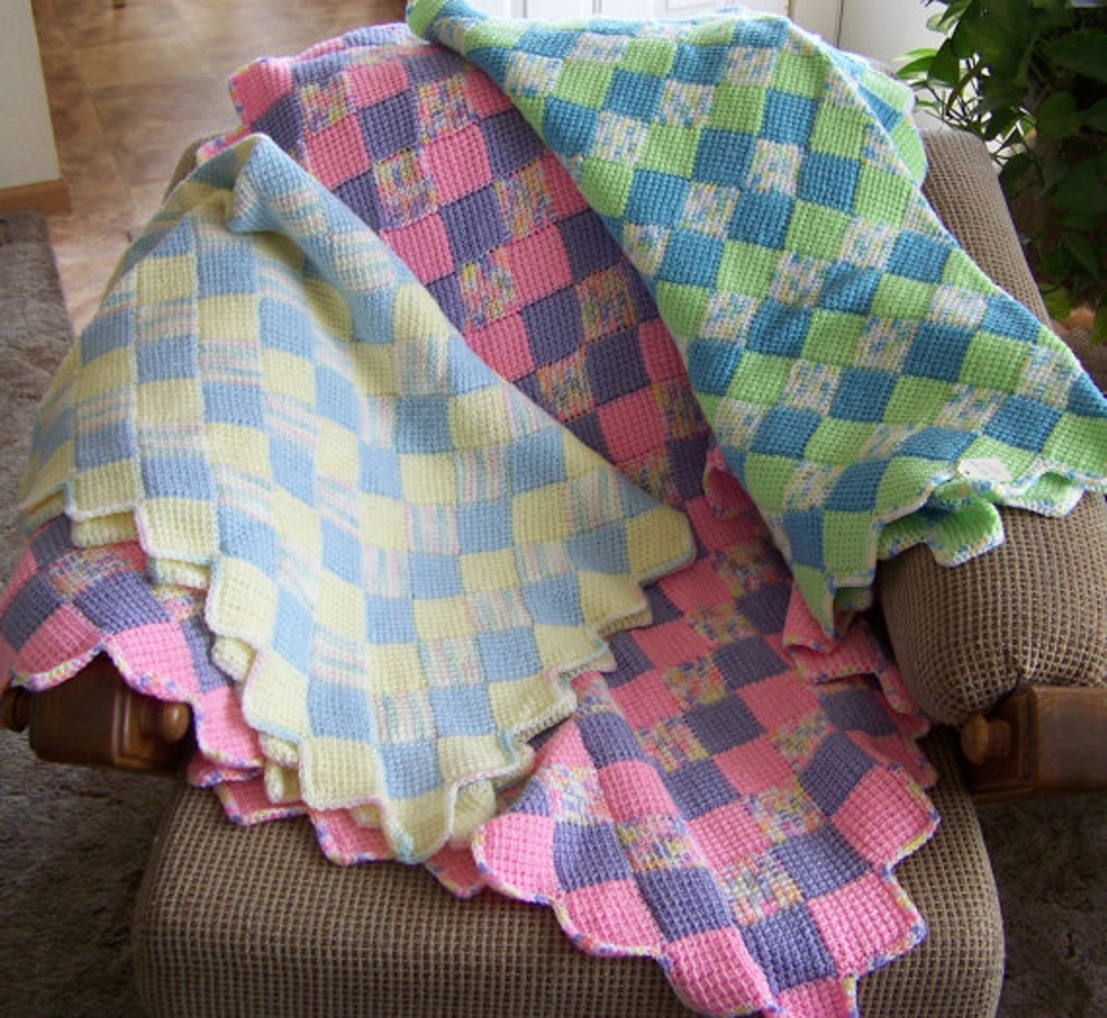 Cute Squares Baby Blanket in Blue Green and Variegated Baby - Etsy