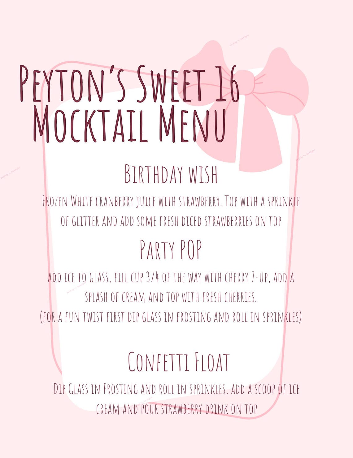 Birthday Mocktail Menu Template - Etsy