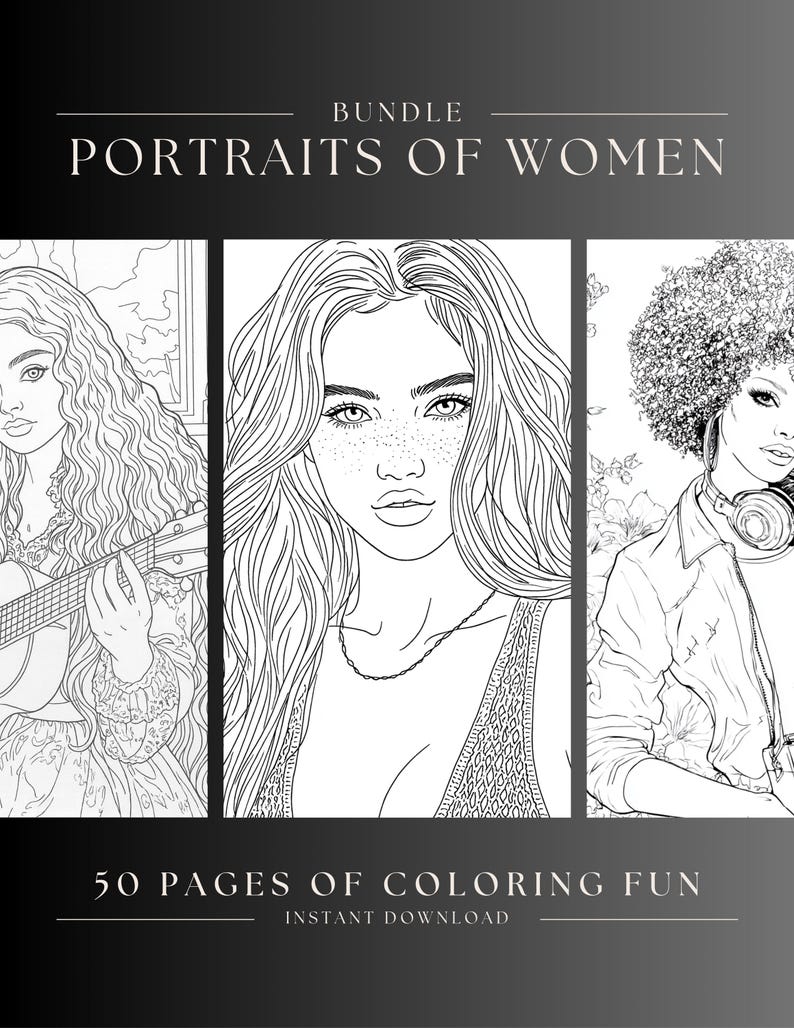 50 Women Portraits Coloring Sheets - Printable Female Fashion Portraits ...