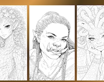 65 Fantasy Female Portrait Coloring Pages | Fairies Orcs Fire Sprites ...
