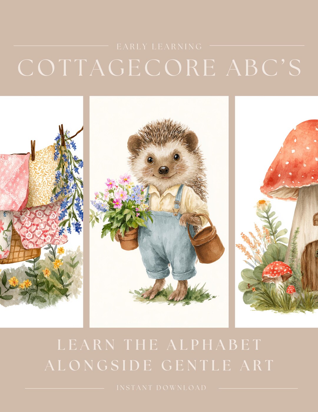 Cottagecore ABC Flashcards for Kids | Printable Alphabet Cards | Rustic ...