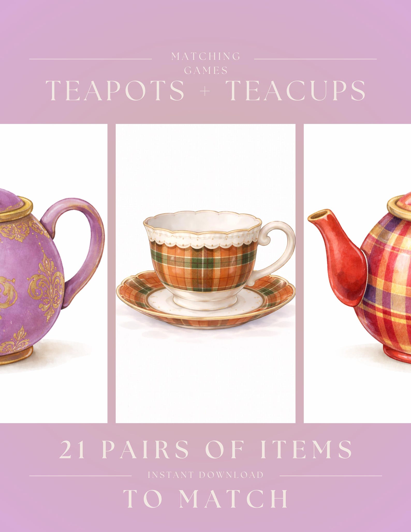 Teapot & Teacup Matching Game Printable | Memory Match Flashcards for ...
