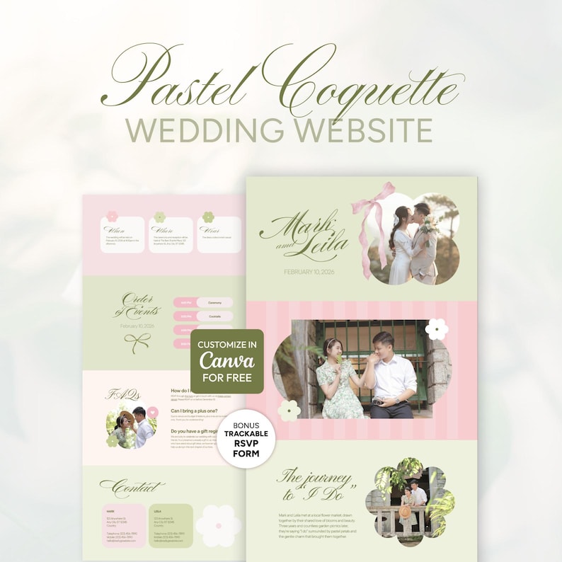 Pastel Coquette Garden Wedding Website Template: Canva Editable ...