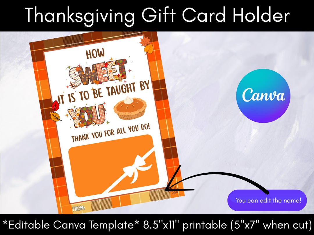 Thanksgiving Teacher Gift Card Holder | Editable Canva Template ...