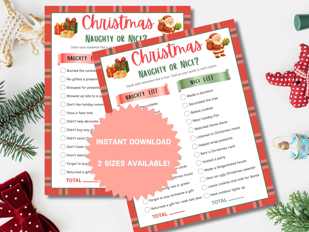 Printable Christmas Naughty or Nice Game | Fun Holiday Party Activity ...