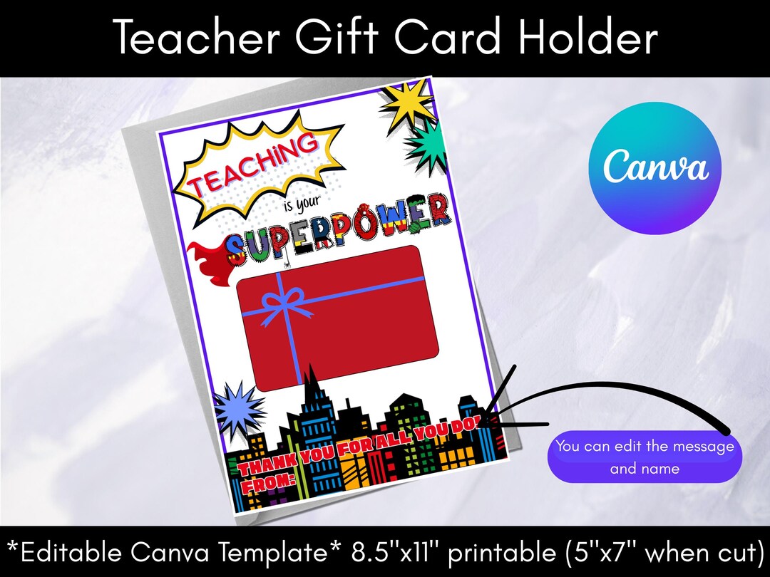 Teacher Appreciation Gift Card Holder | Superhero Thank You (digital ...