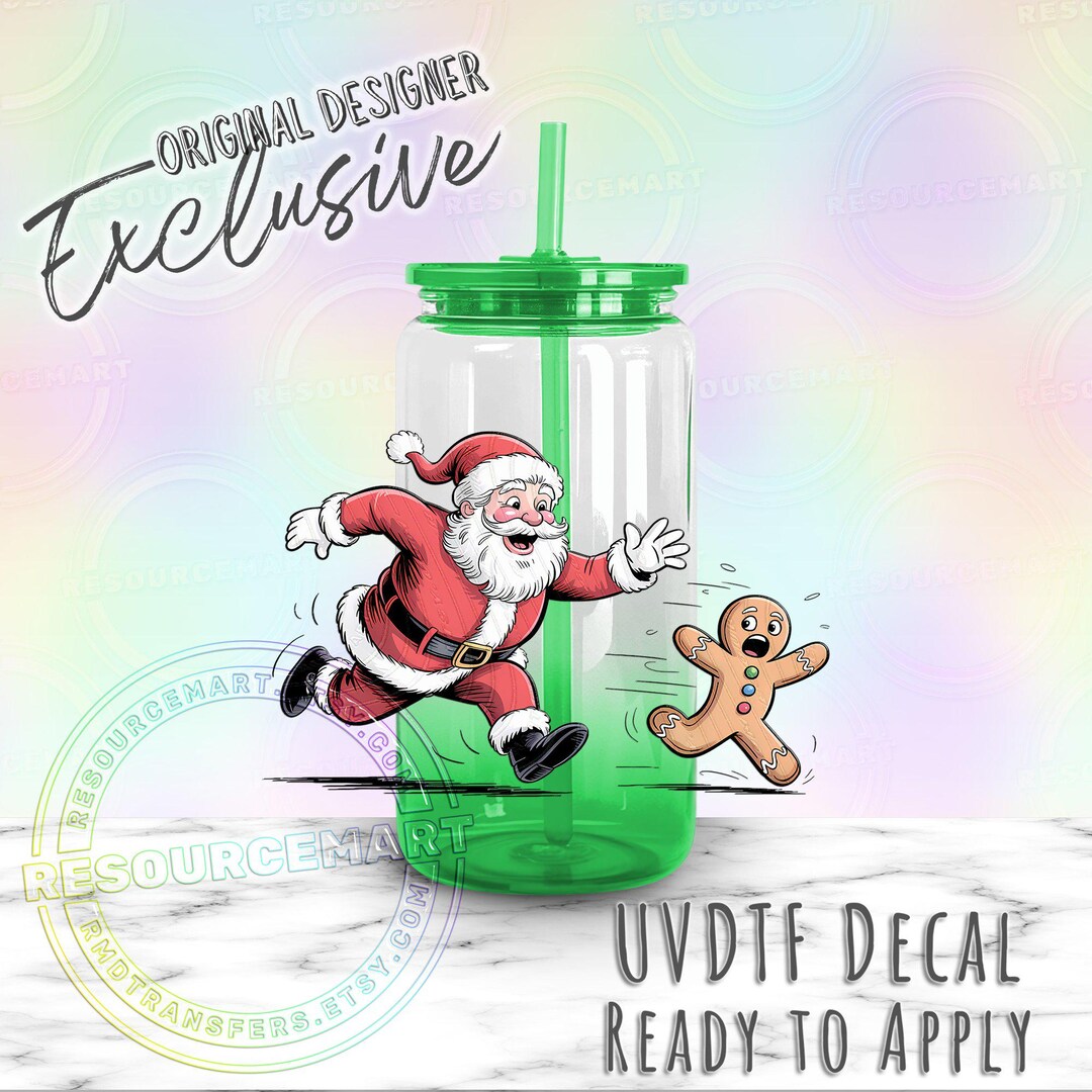UV DTF Santa Chasing Gingerbread Man Cookie Decal, Funny Christmas ...