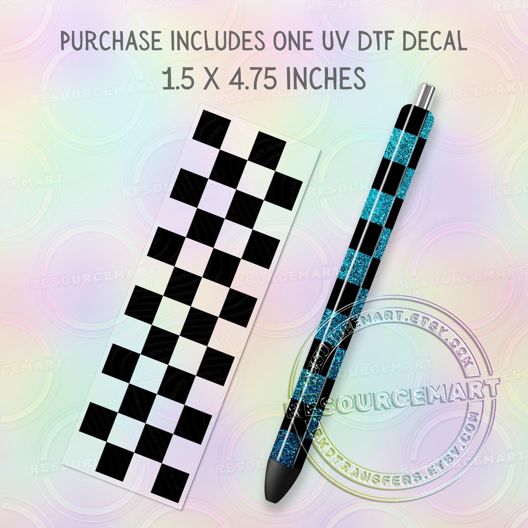 UV DTF Black Checker Pen Wrap, Retro Waterproof UVDTF Transfer Sticker ...