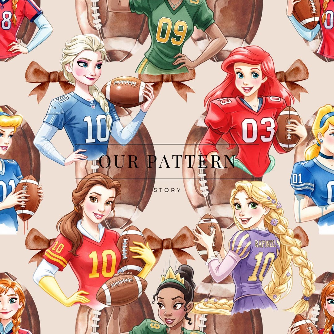 Football Princesses Seamless Pattern: Sublimation Design (digital ...