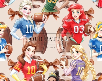 Football Princesses Seamless Pattern: Sublimation Design (digital ...
