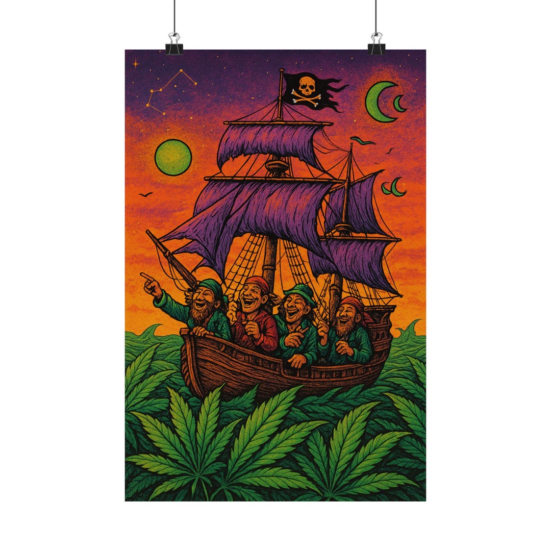 Psychedelic Pirate Poster | Colorful Vintage Wall Art | Funky Ship ...