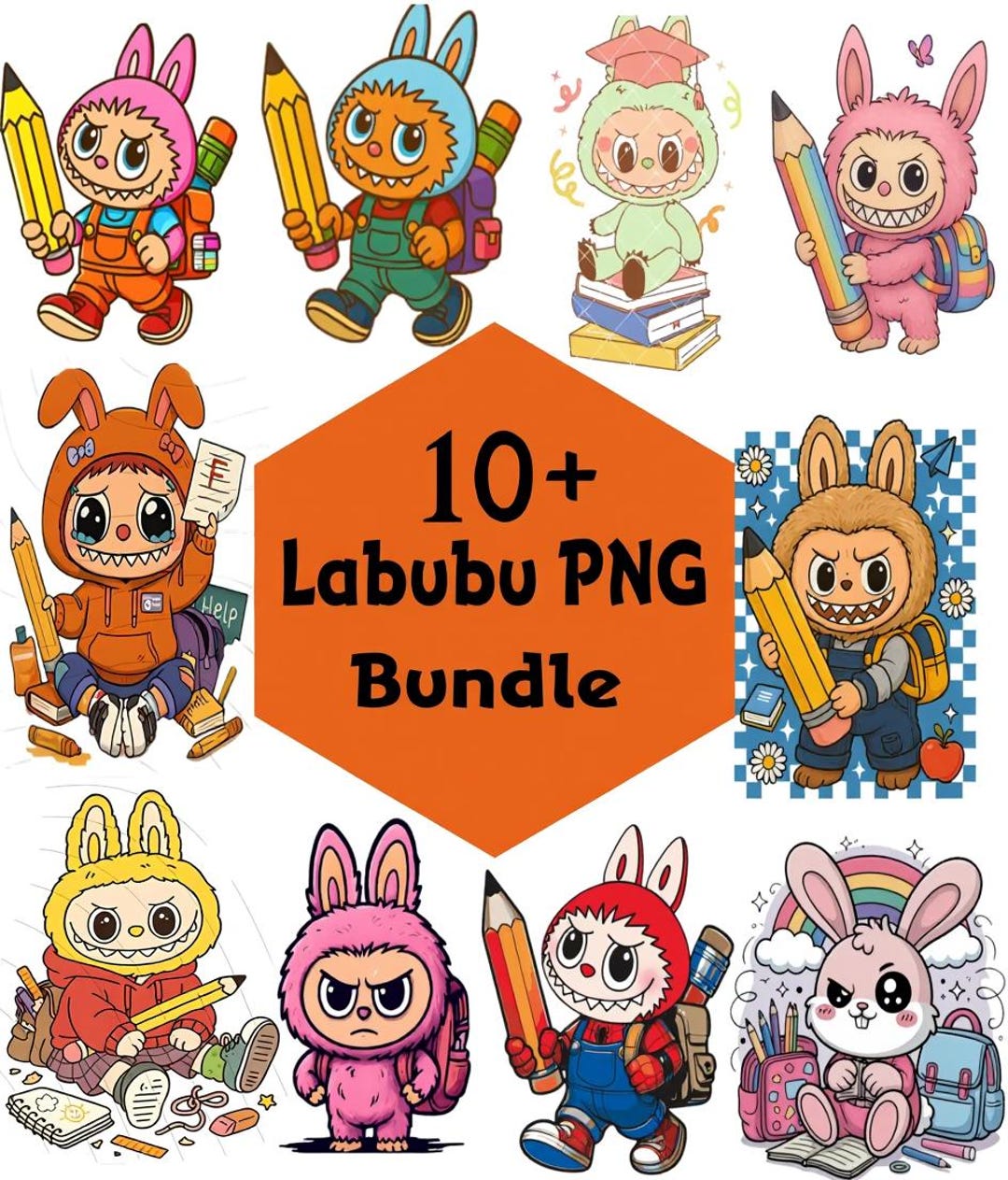 Spooky Labubu Back to School Clipart PNG Bundle: 10+ Digital Graphics ...