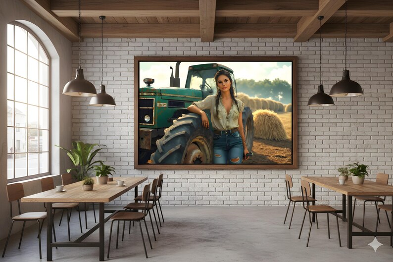 Mechanic Pinup | Green Farm Vehicle Decor | 16K Ultra HD Poster Print ...