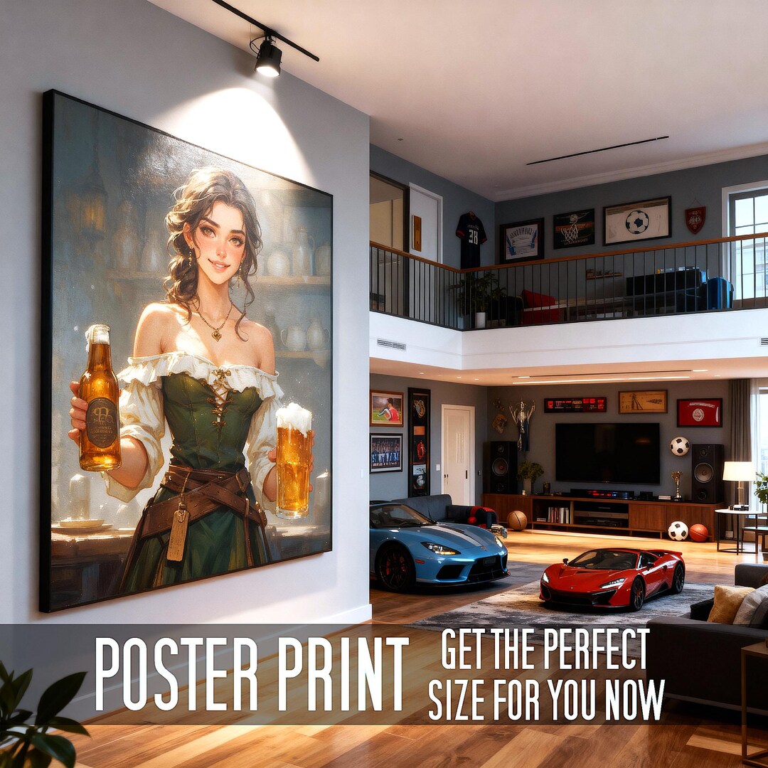 16K Ultra HD Poster | Sexy Tavern Barmaid | Retro Pub Decor | D&D | Bar ...