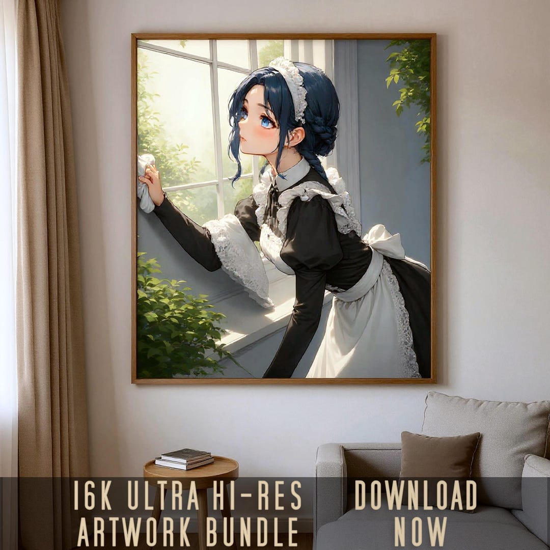 Anime Maid Sunlight Portrait | Gothic Maid Decor | 16K Ultra HD Digital ...