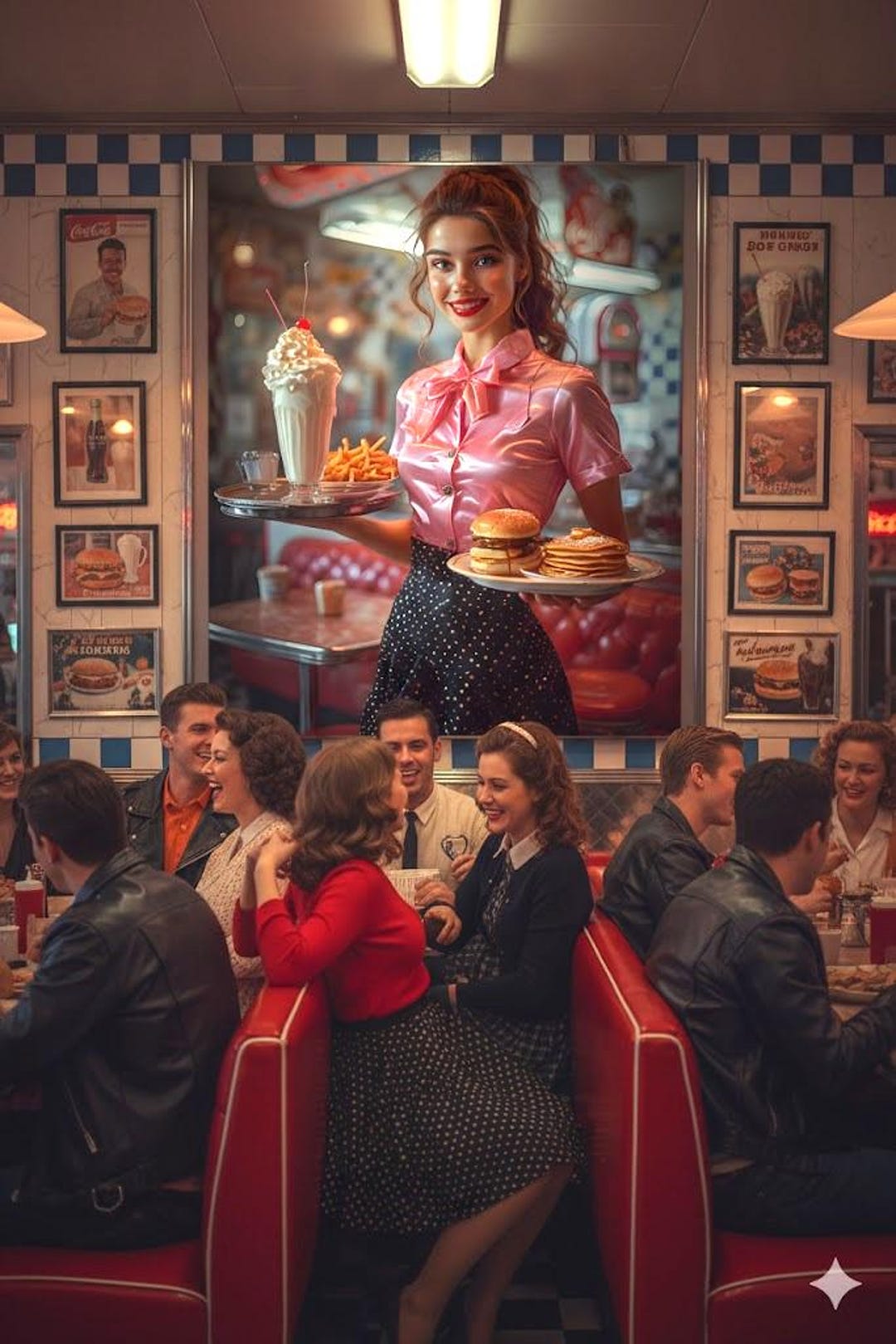 Retro Diner Waitress | Pin-up Pop Art | Rockabilly Decor | 16K Ultra HD ...