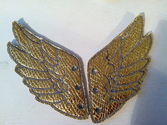 Metallic Gold Faux Leather Wings Stitched With Grey | Etsy