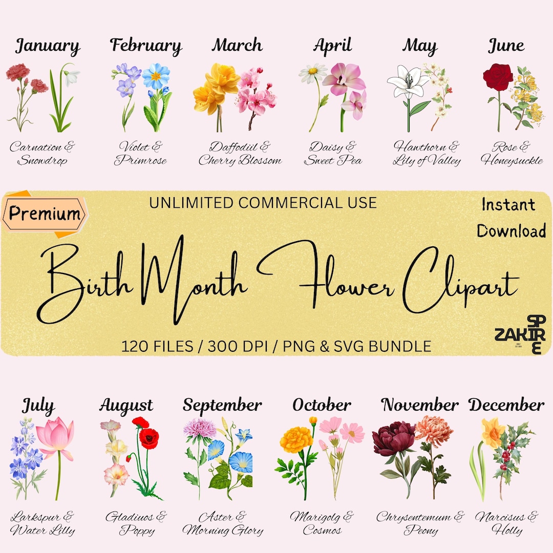 Birth Flower PNG Bundle — 120 Premium Birth Month Flowers SVG, Floral ...