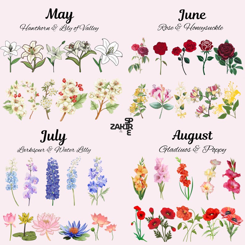 Birth Flower PNG Bundle — 120 Premium Birth Month Flowers SVG, Floral ...