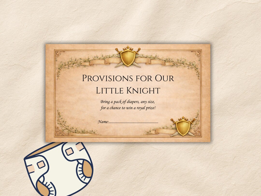 Printable Knight Baby Shower Diaper Raffle Tickets, Medieval Squire ...