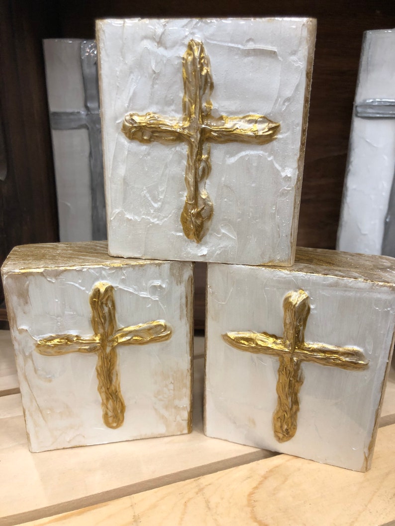 Gold Cross Hand Painted Textured Art Block by Two Girls Who - Etsy