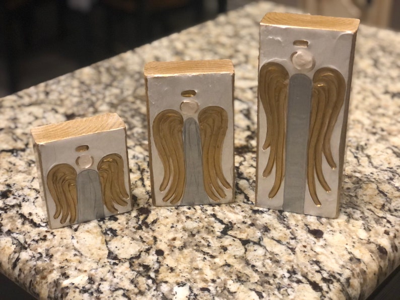 Silver and Gold Textured Angel Art Block Various Sizes - Etsy