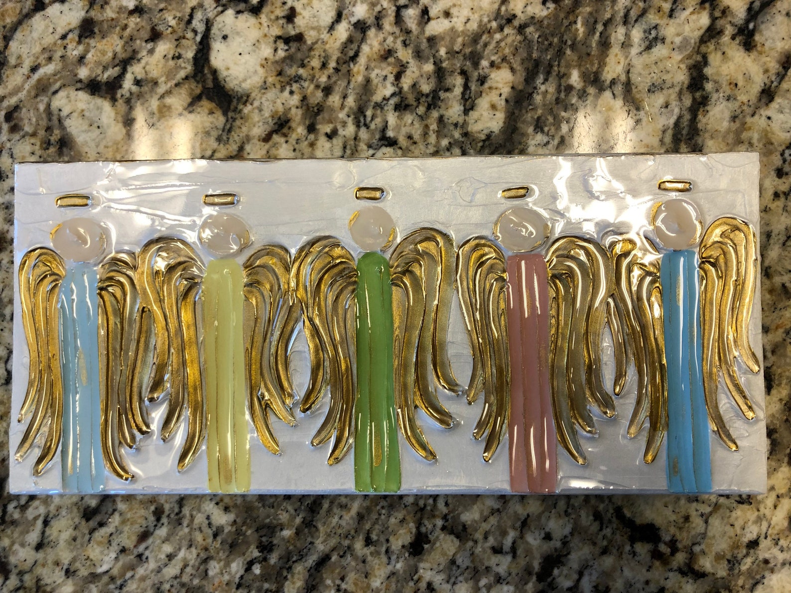 Hand Painted Textured Angel Wood Block Five Angels | Etsy